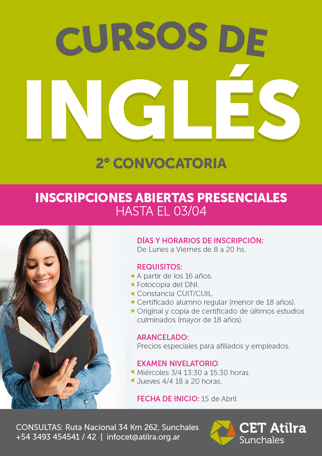Inscripciones a cursos de inglés presenciales en el CET Atilra